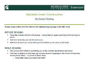 "Alphabet Under Construction" Family Book Sheet - Child & Family ...